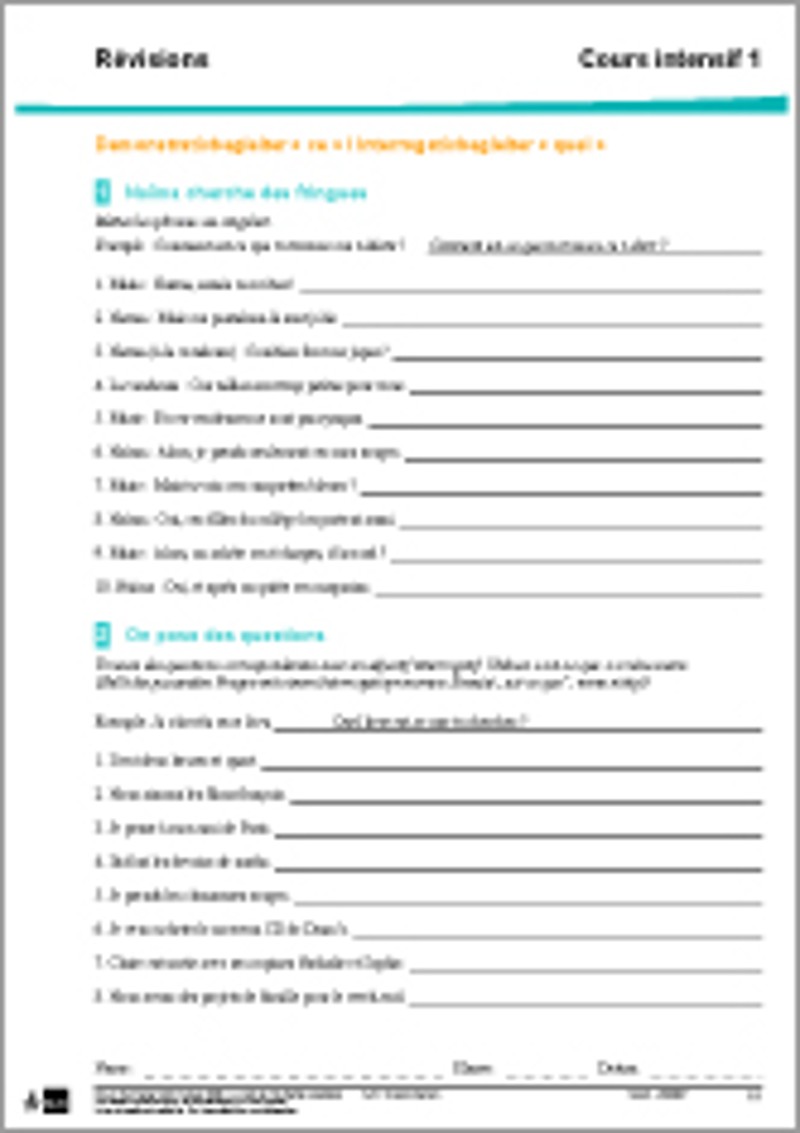 Ernst Klett Verlag - L'adjectif interrogatif "quel"/L'adjectif ...